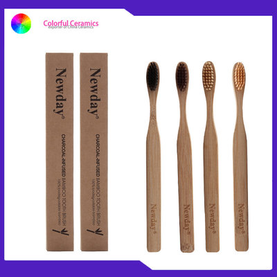 FDA Approved Bamboo Charcoal Toothbrush Homestay Wood Soft / Medium Bristle
