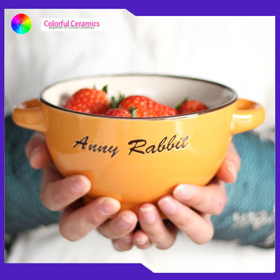 Salad / Dessert Ceramic Soup Bowl Disherwasher Safe With Silkdscreen Design
