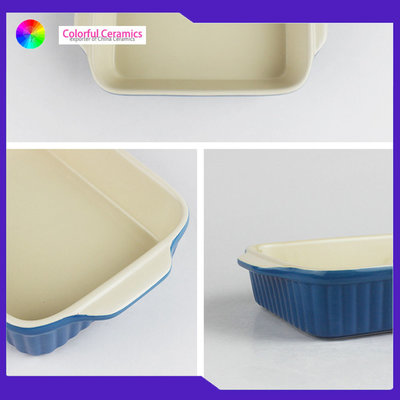 Daily Usage Ceramic Baking Tray , Double Handles Rectangular Baking Plate Bake