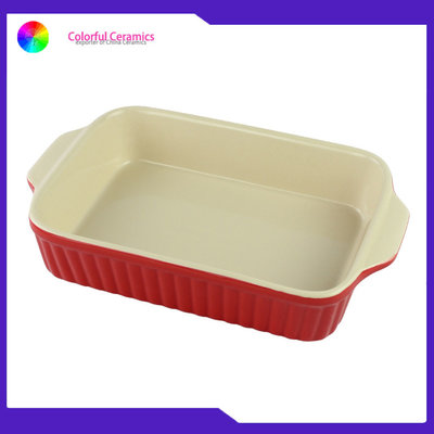 Daily Usage Ceramic Baking Tray , Double Handles Rectangular Baking Plate Bake