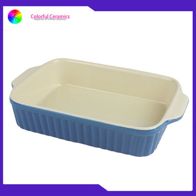Daily Usage Ceramic Baking Tray , Double Handles Rectangular Baking Plate Bake