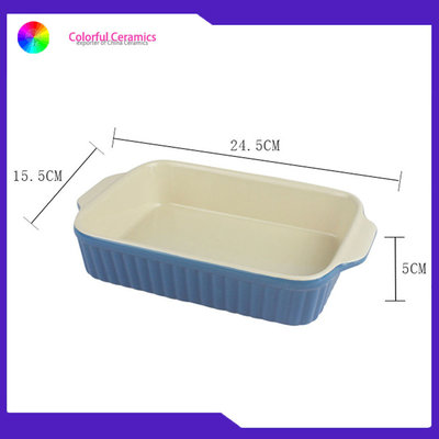 Daily Usage Ceramic Baking Tray , Double Handles Rectangular Baking Plate Bake