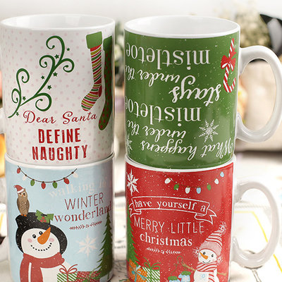 Disherwasher Safe Stoneware Coffee Cups 420ml For Christmas Festival Gift