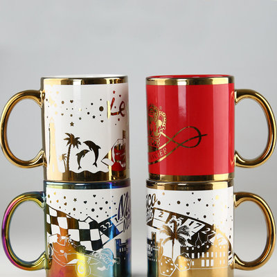 Milk Cup Handmade Stoneware Mugs Gold - Plated Baking Flower Creative Design