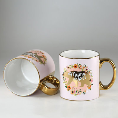 22oz Gold Plate Handle Handmade Stoneware Coffee Mugs Microwave Safe Creative Gift