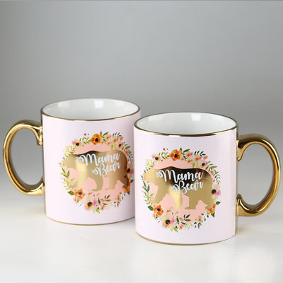 22oz Gold Plate Handle Handmade Stoneware Coffee Mugs Microwave Safe Creative Gift