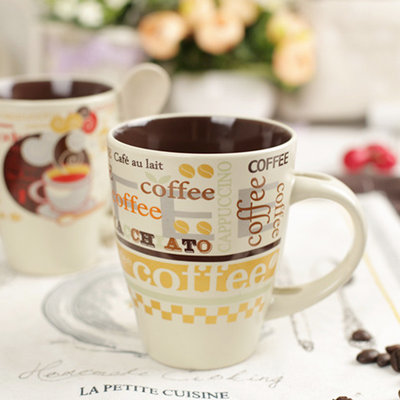 Inside Brown Ceramic Decal Coffee Mug Disherwasher Safe With Spoon Bullet Shape