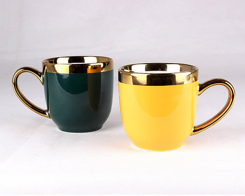 Milk Cup Decal Coffee Mug Large Capacity Ceramic Muggold Edge Handle Color Glaze