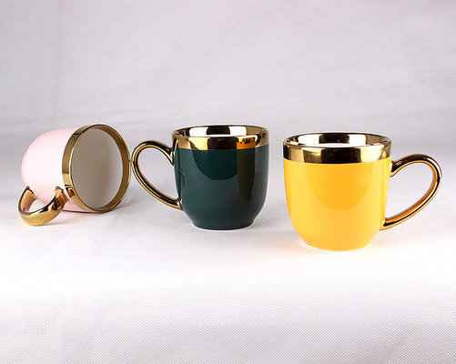 Milk Cup Decal Coffee Mug Large Capacity Ceramic Muggold Edge Handle Color Glaze