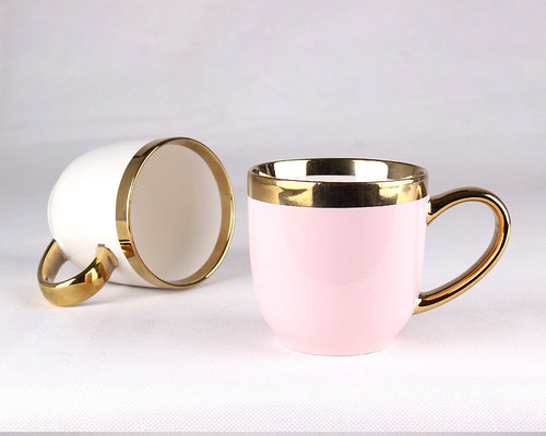 Milk Cup Decal Coffee Mug Large Capacity Ceramic Muggold Edge Handle Color Glaze