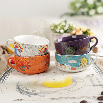 Colorful Promotional Ceramic Coffee Mugs Plate Disherwasher Safe With Customized Logo