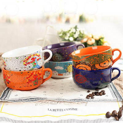 Colorful Promotional Ceramic Coffee Mugs Plate Disherwasher Safe With Customized Logo