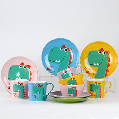 Dinasaur Glaze Ceramic Cup Plate Bowl Set , Coffee Plate Soup Mug Oven Safe