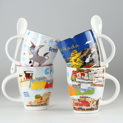 Microwave Safe Custom Ceramic Coffee Mugs Lead / Cadmium Free With Spoon