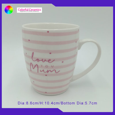Promotional Bone China Coffee Mugs Food Contact Safe Pink Stripe Pattern