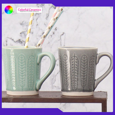 Embossed Ceramic Travel Coffee Mugs Promotional Portable With Handle