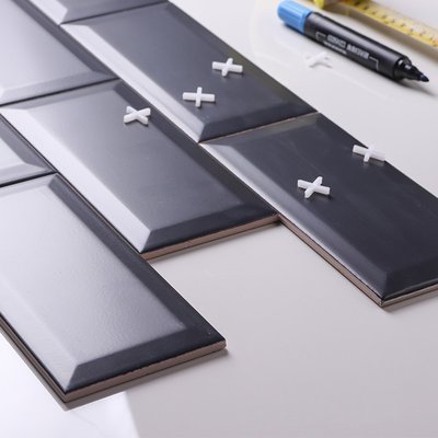 100X200mm Black Beveled Glazed Ceramic Interior Subway Tiles for Decoration