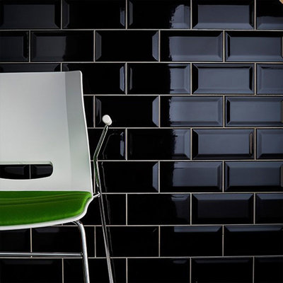 100X200mm Black Beveled Glazed Ceramic Interior Subway Tiles for Decoration