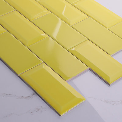 Lemon Yellow Subway Wall Tile Bevelled Glossy Edge , 3 X 6 Ceramic Subway Tile