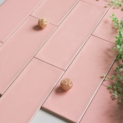 Decorative Pink Ceramic Bathroom Wall Tiles 4 X 12 Subway Tile Glazed