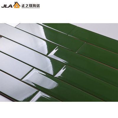 Glazed Green Subway Wall Tile 3" X 12" Bathroom Decoration Wear Resistant