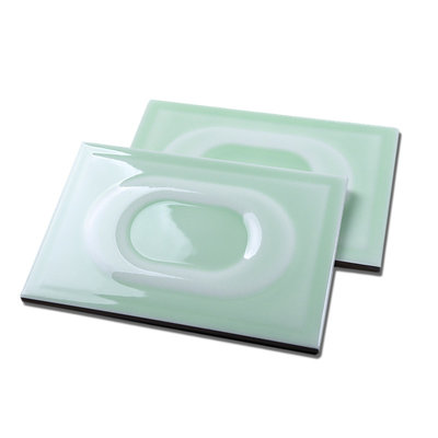 Non Slip Handmade Kitchen Wall Tiles Rough Surface Green Glass Subway Tile