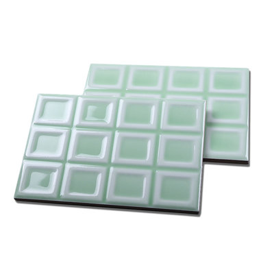 Non Slip Handmade Kitchen Wall Tiles Rough Surface Green Glass Subway Tile