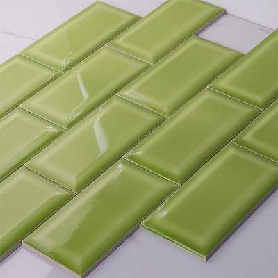 Apple Green Porcelain Subway Tile 3x6 Glossy Flat Ceramic Tile Anti Skidding