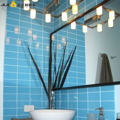 Sky Blue Waterproof Wall Tiles Glossy Bevelled Edge For Kitchen / Coffee Shop