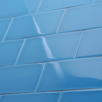 Sky Blue Waterproof Wall Tiles Glossy Bevelled Edge For Kitchen / Coffee Shop