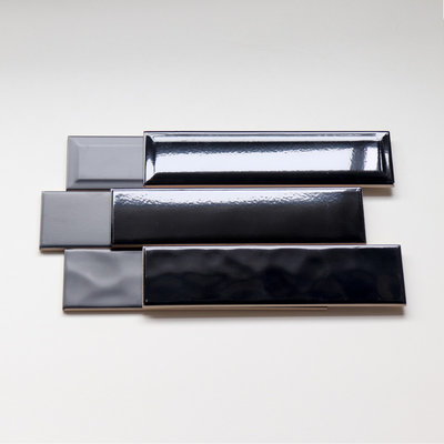 3x12 Light Weight Black Metro Ceramic Tiles Glazed Finish For Washroom