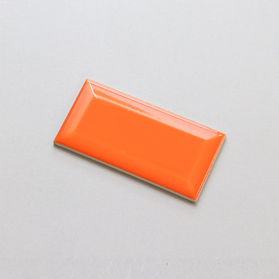 Orange Glossy Beveled Ceramic Subway Tile Antibacterial For Interior Wall