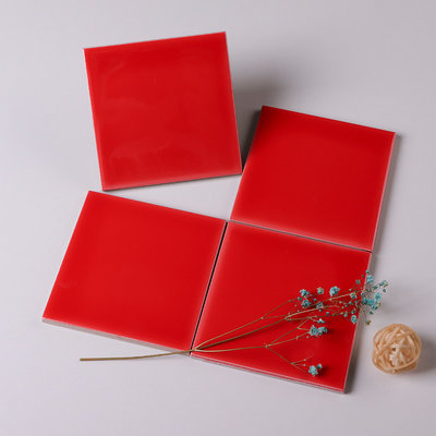 Antibacterial Coloured Wall Tiles 10x10 Ceramic Bathroom Metro Tiles In Red