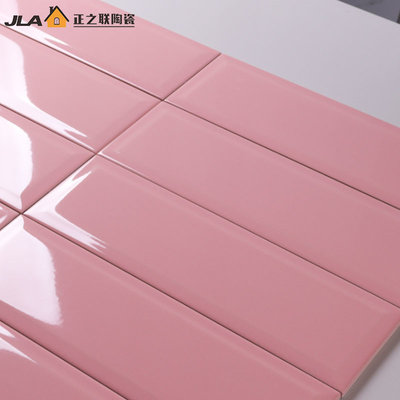 4x12 Decorative Ceramic Glazed Wall Tiles Pink Bathroom Design 7.5 Mm Thickness