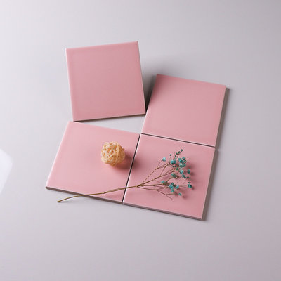 Glazed 4x4 Ceramic Tile Pink Subway Tile For Back Splash Wall Decoration