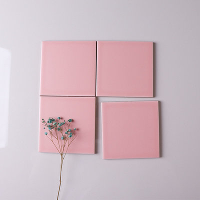 Glazed 4x4 Ceramic Tile Pink Subway Tile For Back Splash Wall Decoration