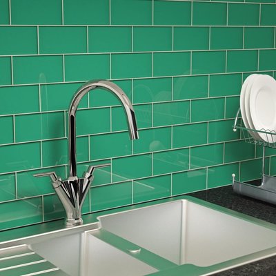Jade Green Colorful Wall Tiles 3x6 Inch Smooth Glaze For Kitchens / Bathrooms