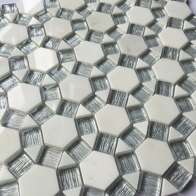 Wall Backsplash Beveled Glass Mosaic Tiles White Marble Mixed 300 X 300