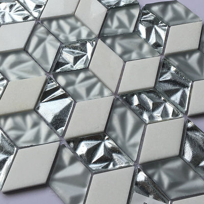 Non Slip Crystal Glass Mosaic Tiles Washroom Hexagon Shaped Floor Tile 300X300