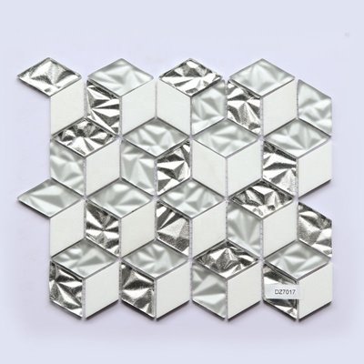 Non Slip Crystal Glass Mosaic Tiles Washroom Hexagon Shaped Floor Tile 300X300