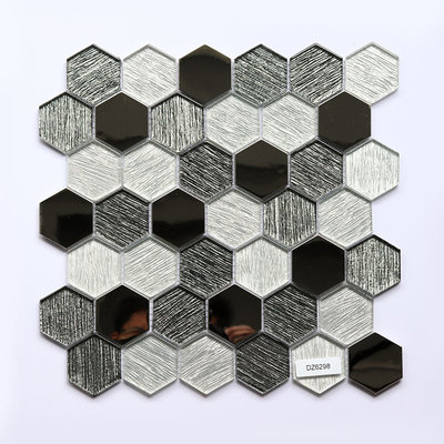 Glass Mosaic Subway Tile 300X300 Glossy Glass Hexagon Porcelain Mosaic Tile