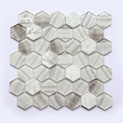 Glass Mosaic Subway Tile 300X300 Glossy Glass Hexagon Porcelain Mosaic Tile