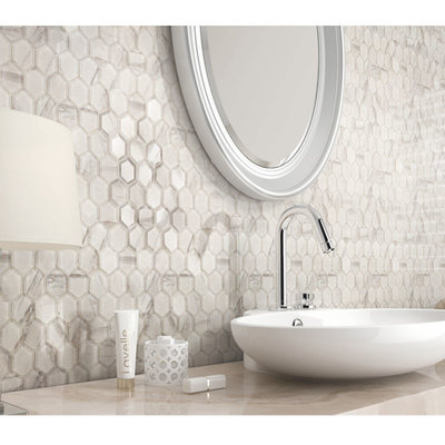 Glass Mosaic Subway Tile 300X300 Glossy Glass Hexagon Porcelain Mosaic Tile
