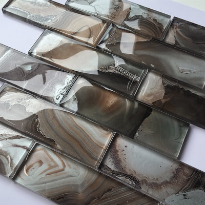Multi Coloured Glass Mosaic Tiles Waterproof ,  Indoor Kitchen Wall Decor Tiles