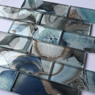 Multi Coloured Glass Mosaic Tiles Waterproof ,  Indoor Kitchen Wall Decor Tiles