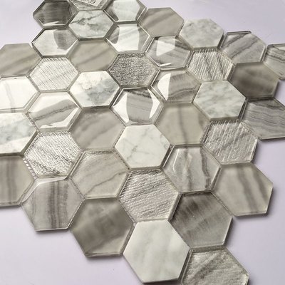 Glass Mosaic Wall Tiles Interior Decoration Bathroom Hexagon And Square Tile