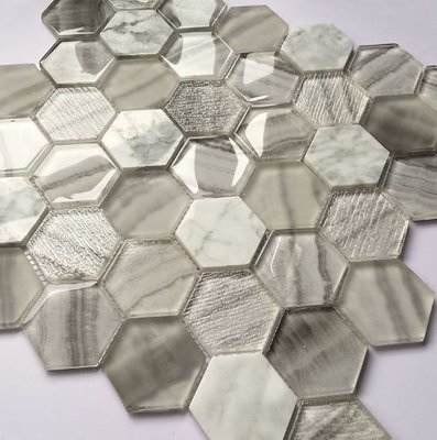 300x300mm Hexagonal Shape Glass Mosaic Tiles / Exterior Ceramic Tile
