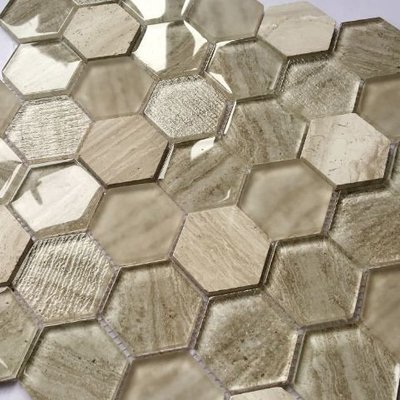 300x300mm Hexagonal Shape Glass Mosaic Tiles / Exterior Ceramic Tile