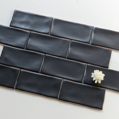Irregular Wave Black 75x150mm Ceramic Subway Kitchen Tile