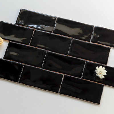 Irregular Wave Black 75x150mm Ceramic Subway Kitchen Tile
